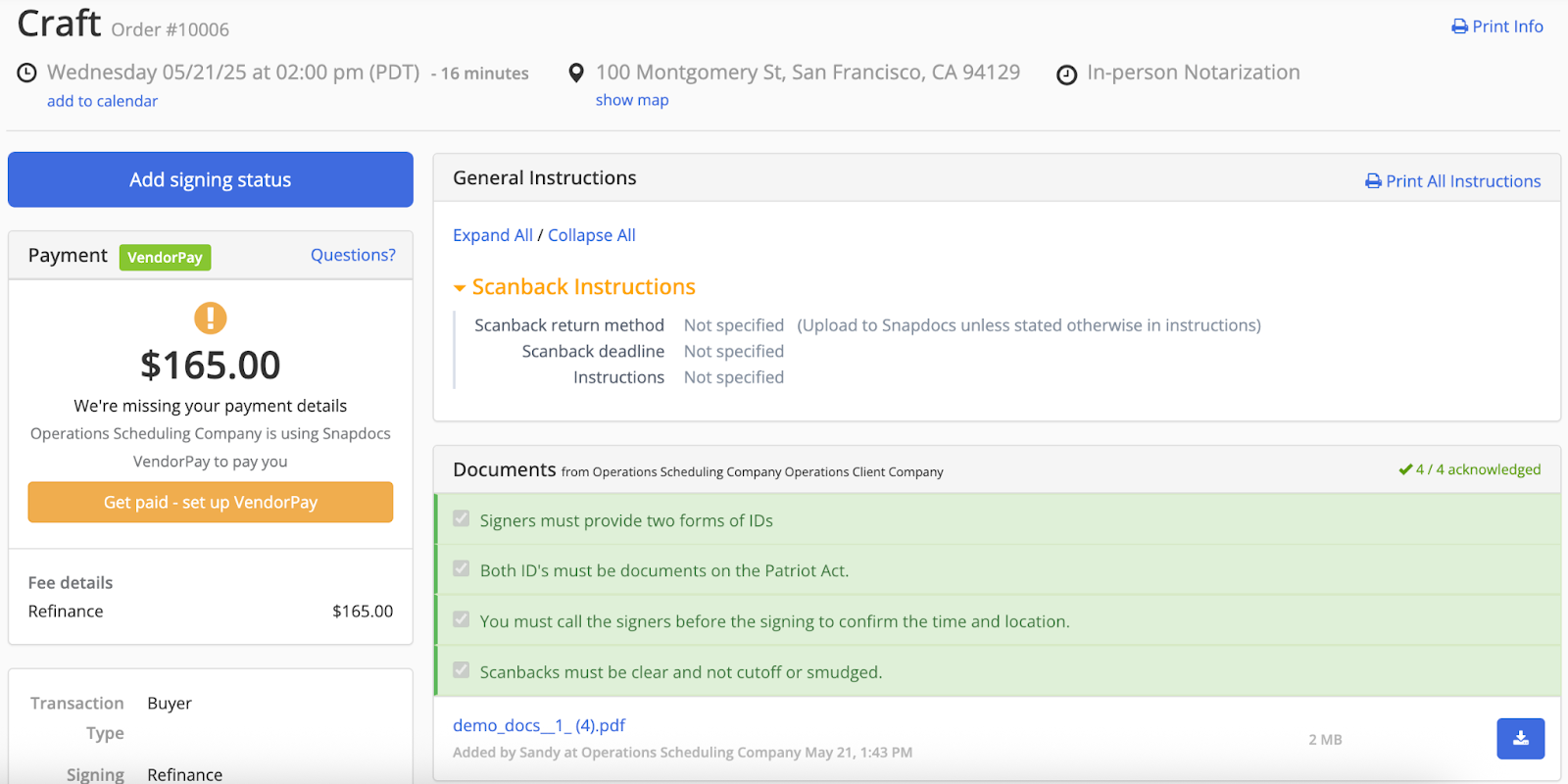 Review and Accept Order Instructions Requirements