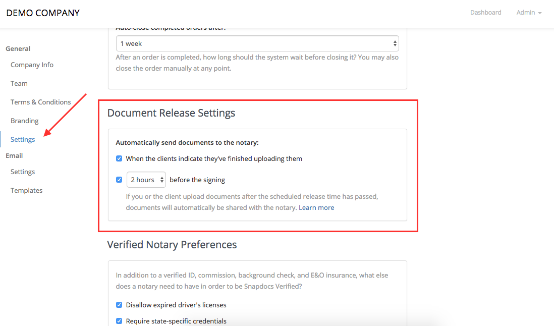 Document Release Settings