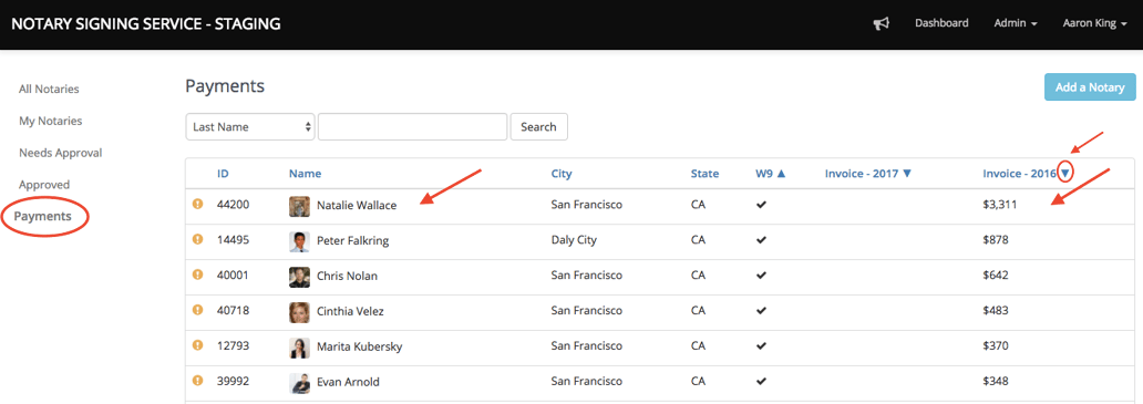 Notary Payment Tab
