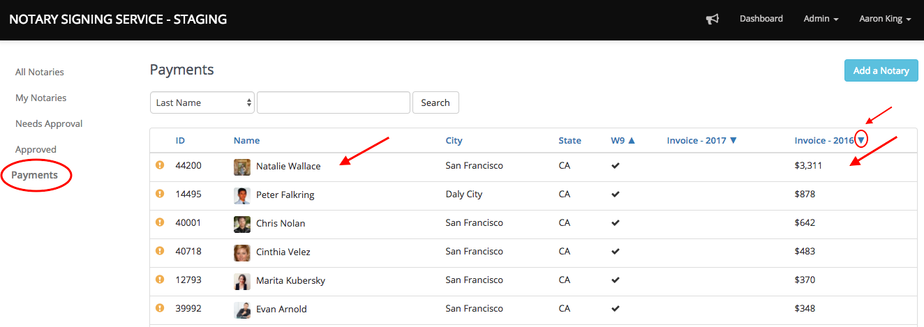 Notary Payment Tab