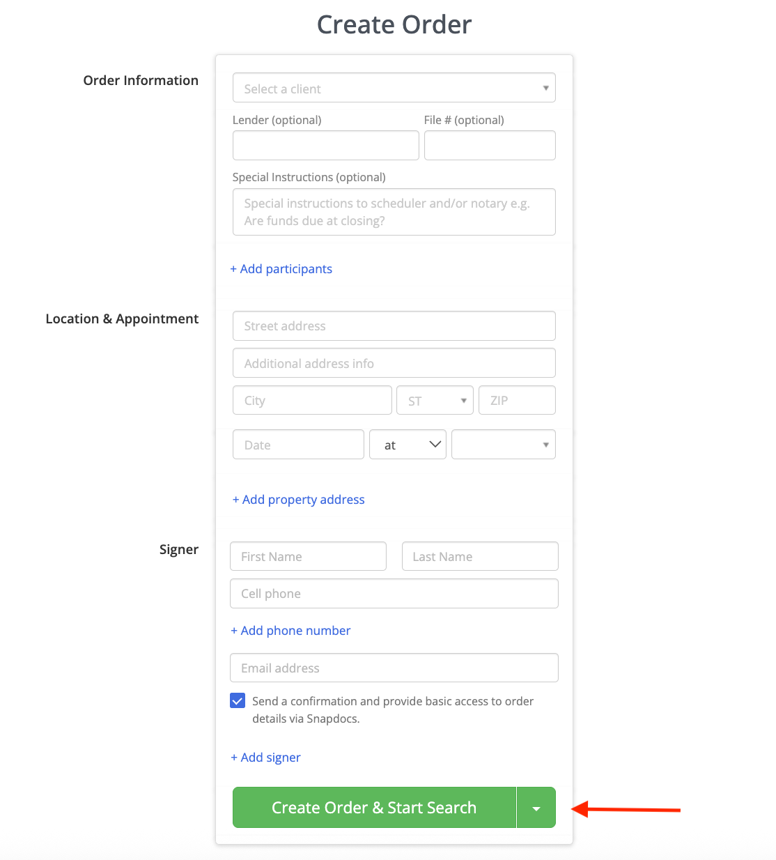 Creating an order with Enhanced Automation